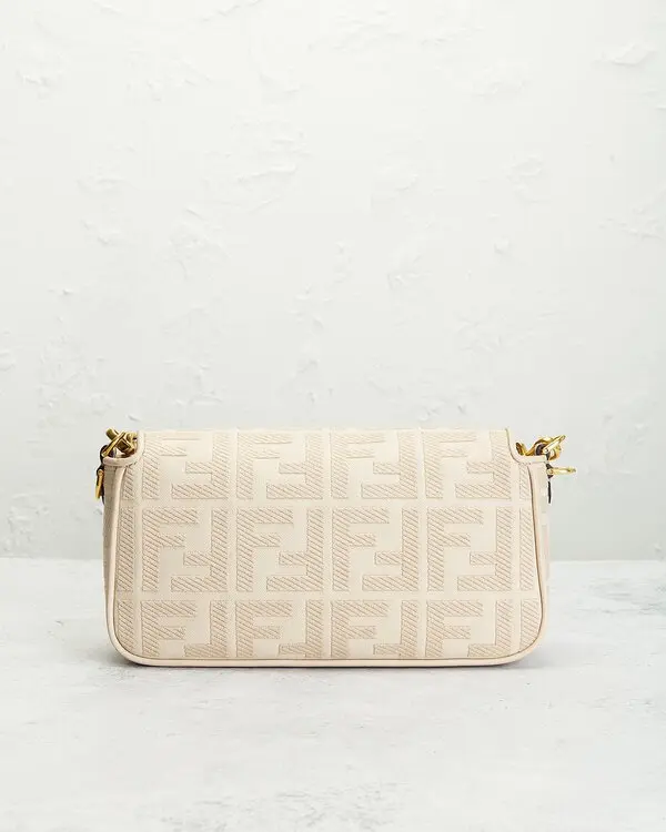 FWRD RENEW Fendi Vitello King Ff Embroidered Mini Baguette Shoulder Bag