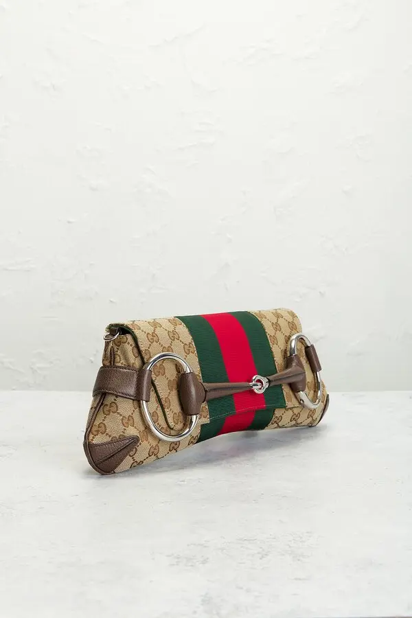 Gucci Horsebit Clutch In Metallic ,green - Brown