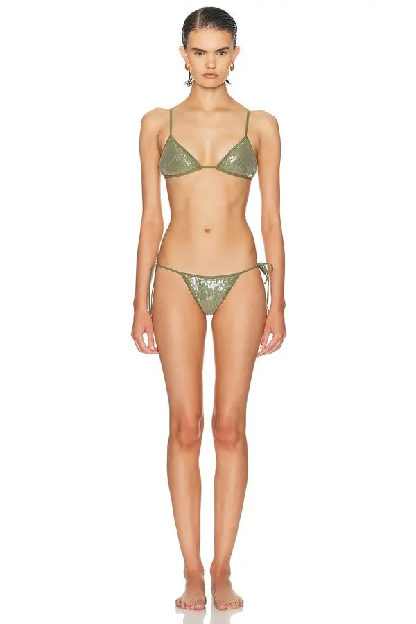 TROPIC OF C Sequin Praia Bikini Bottom In Green