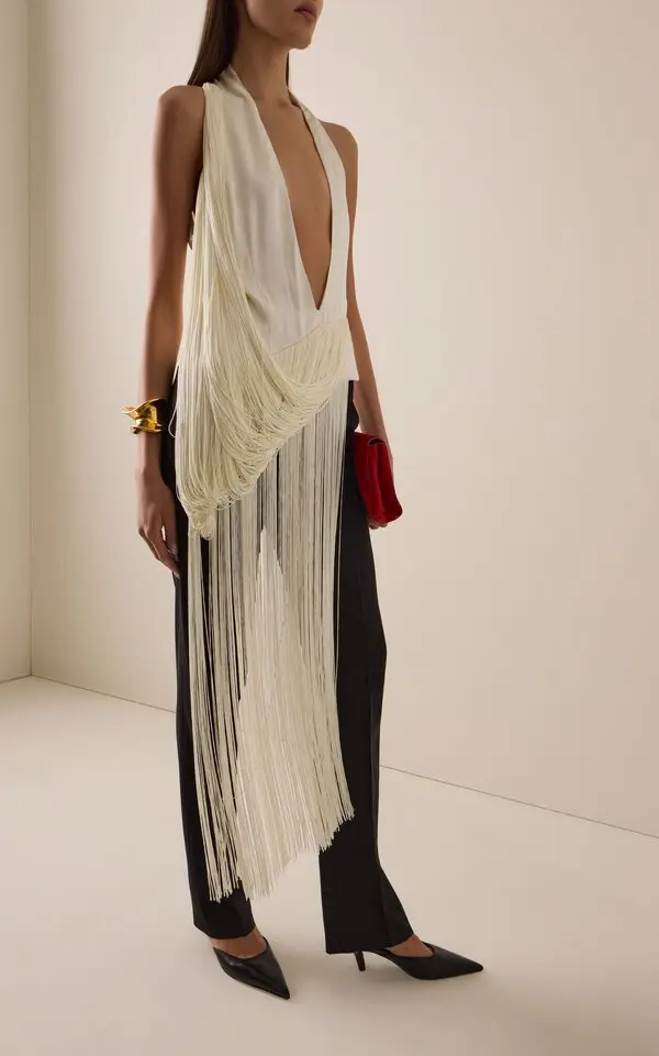 DEME Exclusive Storkie Fringed Silk Midi Top