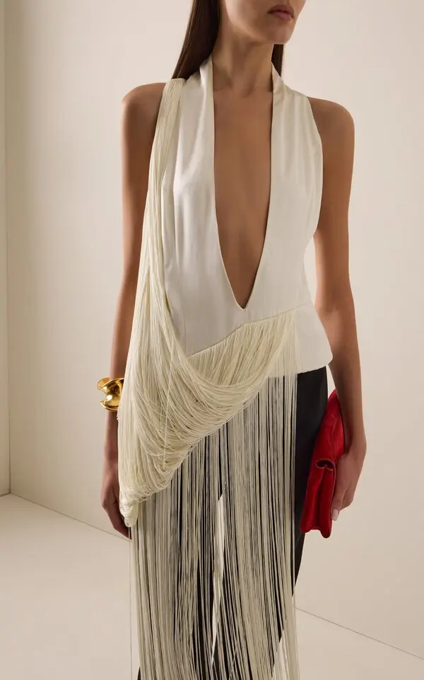 DEME Exclusive Storkie Fringed Silk Midi Top