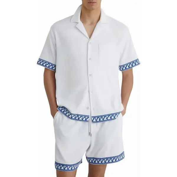 REISS Bleeker Geometric Embroidered Top - White