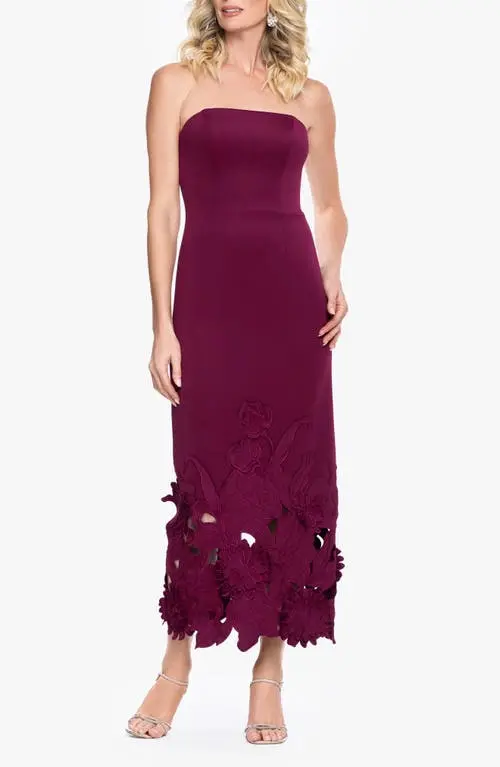 Betsy & Adam Laser Cut Strapless Scuba Gown