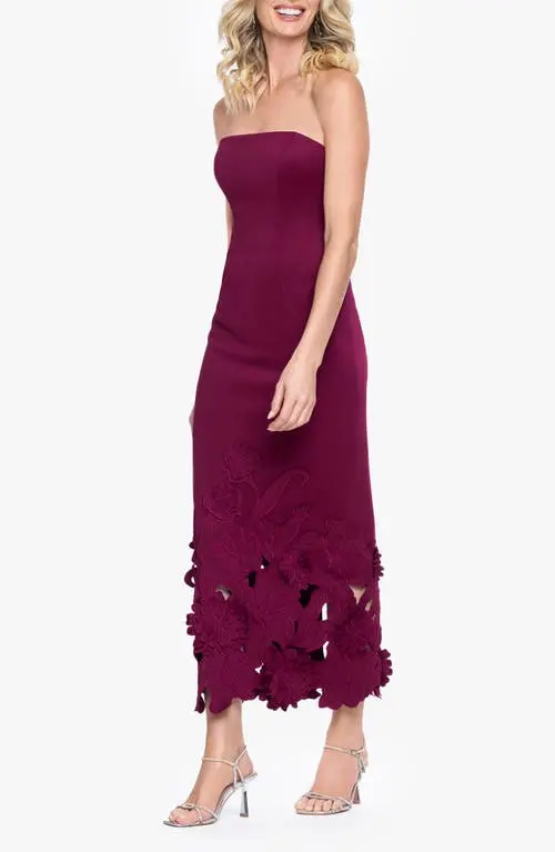 Betsy & Adam Laser Cut Strapless Scuba Gown