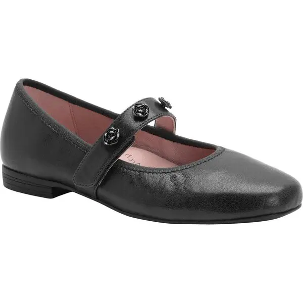 ALEGRIA Audree Mary Jane Flat With Floral Hardware - Black
