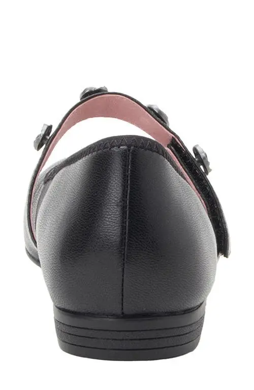 ALEGRIA Audree Mary Jane Flat With Floral Hardware - Black
