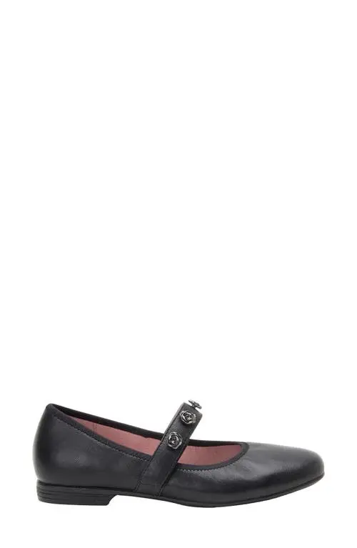 ALEGRIA Audree Mary Jane Flat With Floral Hardware - Black