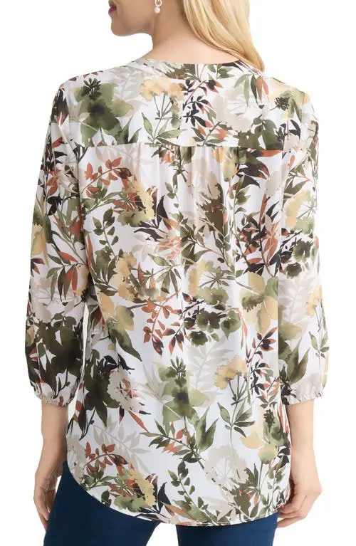 Jones New York Floral Three-quarter Sleeve V-neck Top