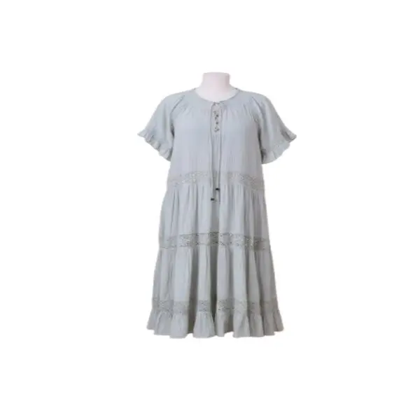 Saachi Cotton Long Sage Kaftan Dress - Green