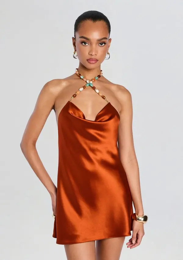 Retrofete Marve Mini Dress With Criss-cross Stone Straps And Open Back