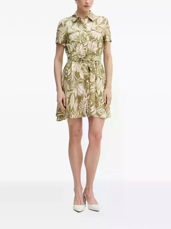 GAUDI Floral Print Belted Shirt Mini Dress