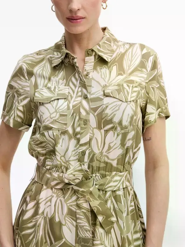 GAUDI Floral Print Belted Shirt Mini Dress
