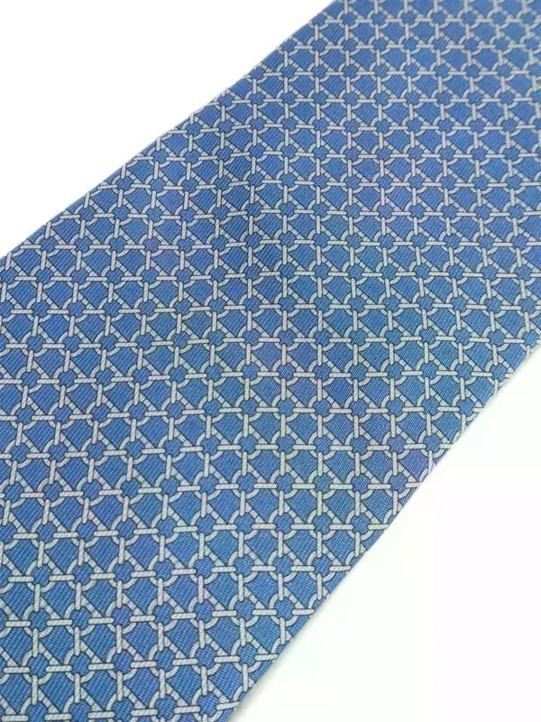 FERRAGAMO Gancini Pattern Silk Neck Tie - Blue