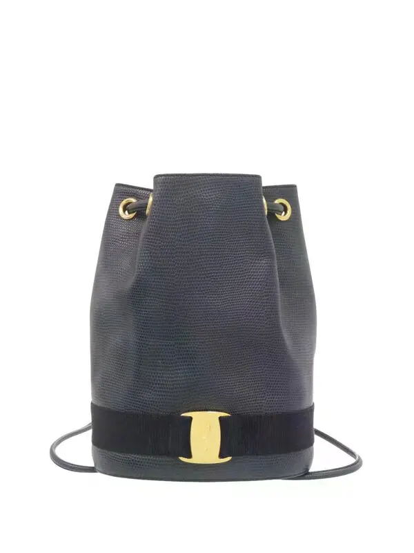 FERRAGAMO Lizard Embossed Leather Vara Bow Drawstring Backpack