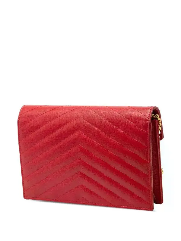 Saint Laurent 2017 Grain De Poudre Chevron Monogram Envelope Wallet On Chain Crossbody Bag