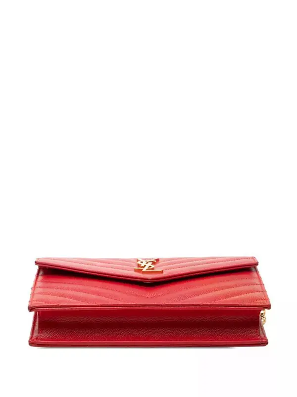 Saint Laurent 2017 Grain De Poudre Chevron Monogram Envelope Wallet On Chain Crossbody Bag