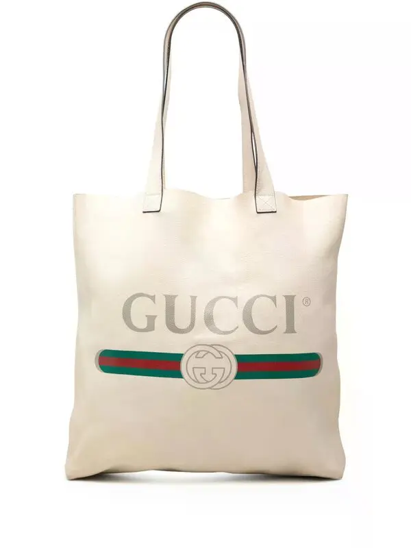 Gucci Calfskin Logo Tote Bag