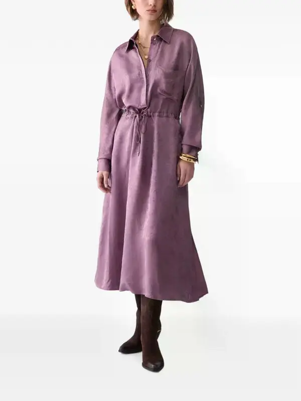Liu Jo Midi Dress In Jacquard Satin With V-neckline And Drawstring Waist