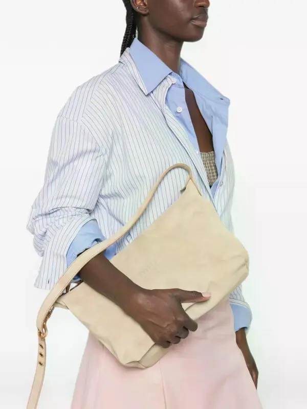Miu Miu Suede Shoulder Bag With Embossed Logo