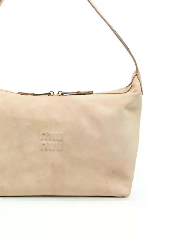 Miu Miu Suede Shoulder Bag With Embossed Logo