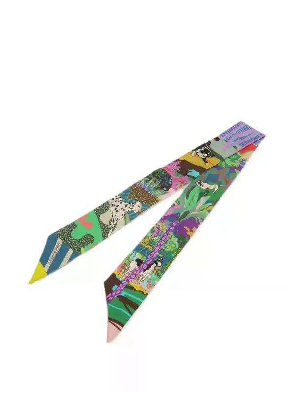 Hermès Twilly Dog-print Scarf - Green