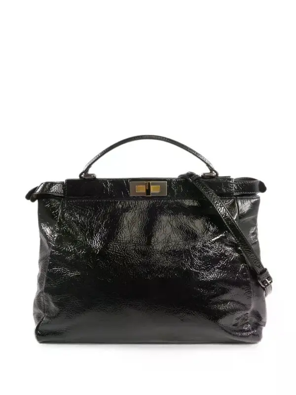 Fendi Peekaboo Patent Leather Handbag - Black