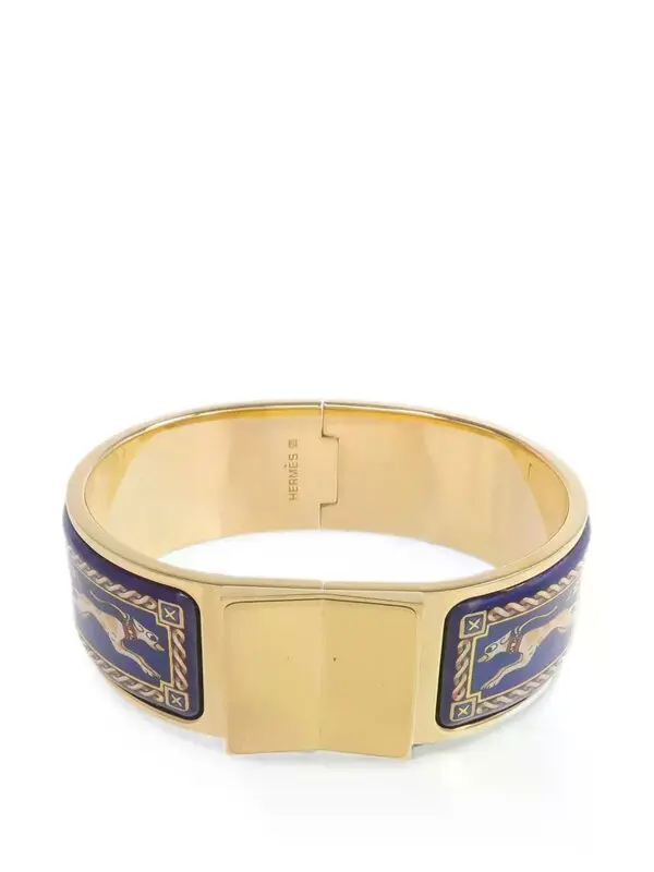 Hermès Enamel Dog Motif Hinged Bracelet - Gold