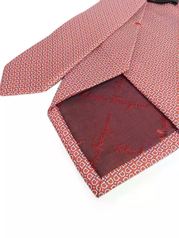 FERRAGAMO Gancini Print Silk Tie - Red