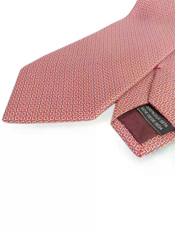 FERRAGAMO Gancini Print Silk Tie - Red