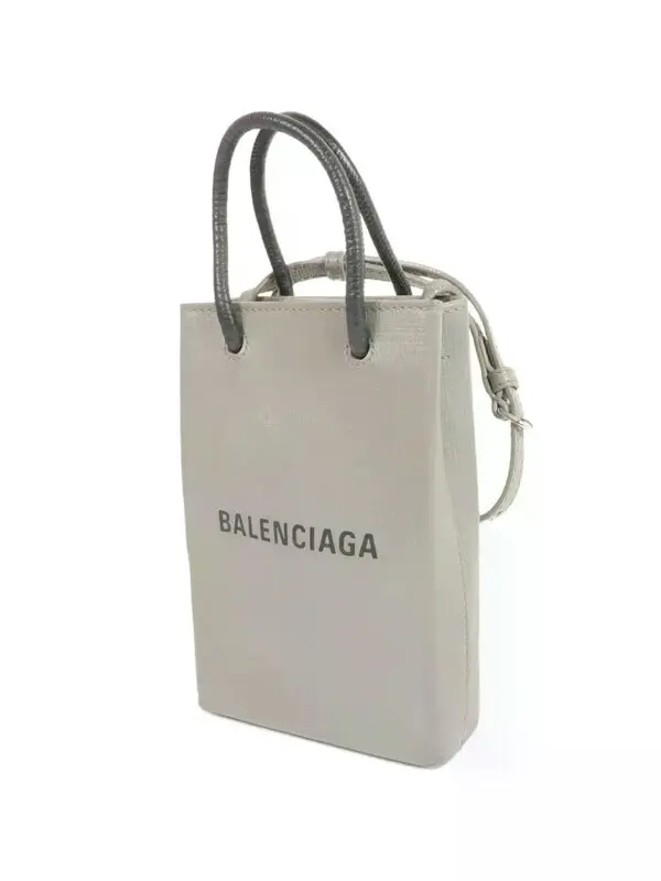 Balenciaga Mini Shopping Phone Pouch Crossbody Bag - Grey