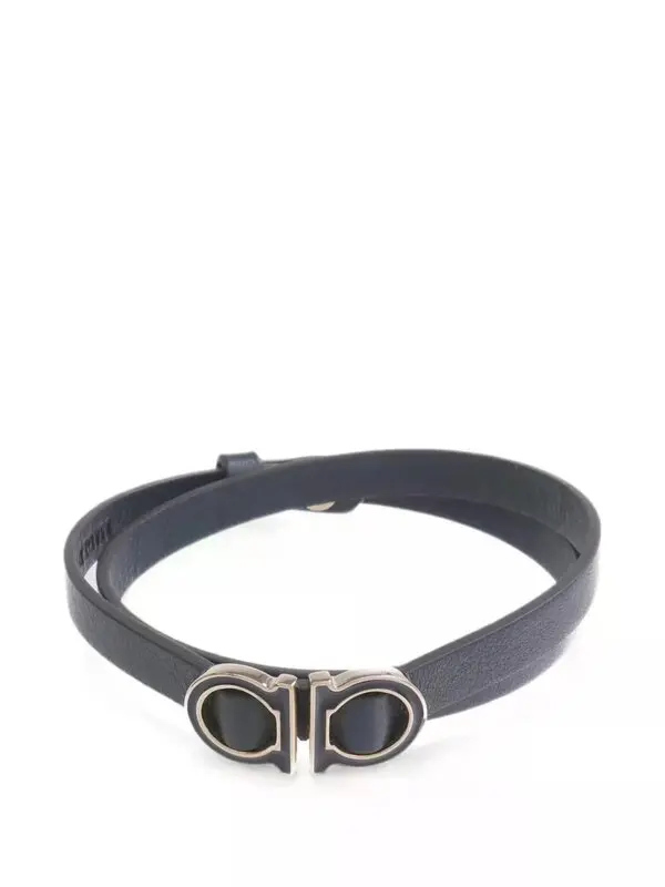 FERRAGAMO Gancini Leather Bracelet - Silver