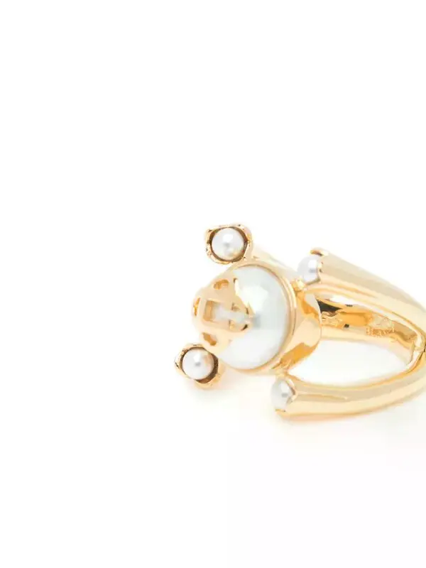 Casablanca Pearl-embellished Logo-plaque Ring