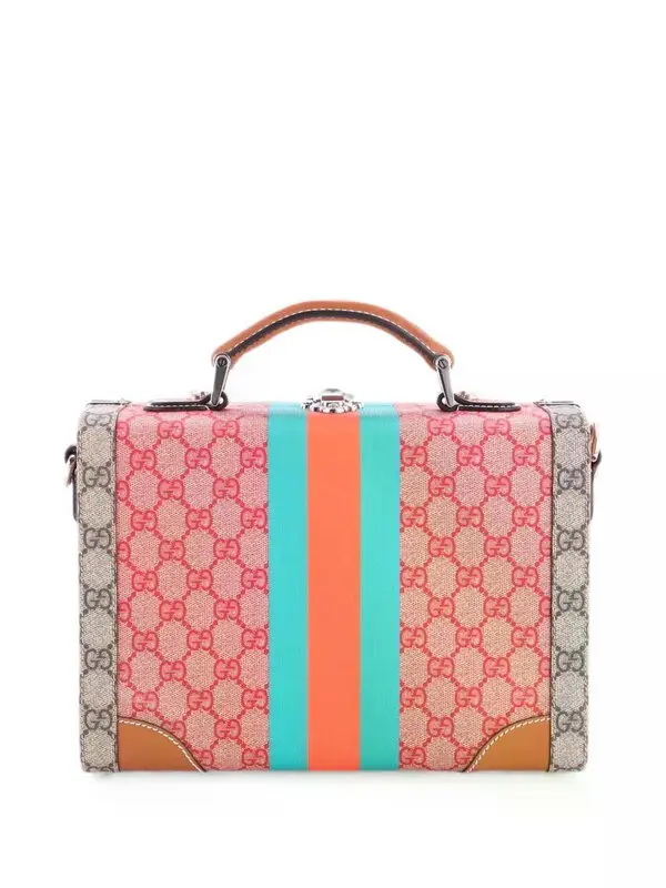 Gucci Savoy Top Handle Beauty Case Gg Coated Canvas With Leather Satchel