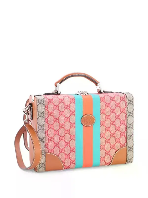 Gucci Savoy Top Handle Beauty Case Gg Coated Canvas With Leather Satchel