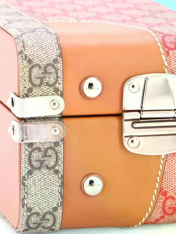 Gucci Savoy Top Handle Beauty Case Gg Coated Canvas With Leather Satchel