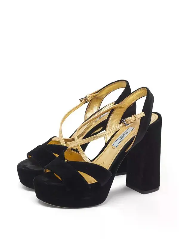 Prada Criss-cross Strap Platform High Block Heel Sandals