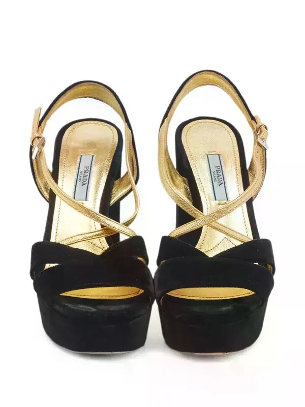 Prada Criss-cross Strap Platform High Block Heel Sandals
