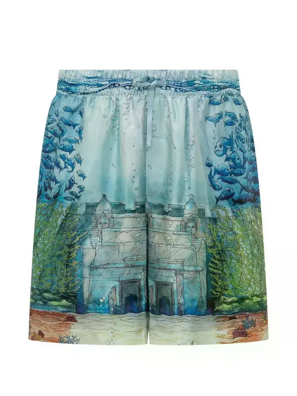 Casablanca Trompe L'oeil Silk Shorts - Blue