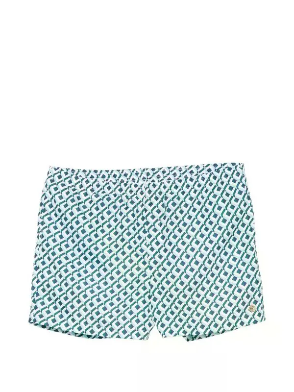 Casablanca Geometric Print Logo Plaque Swim Shorts - White