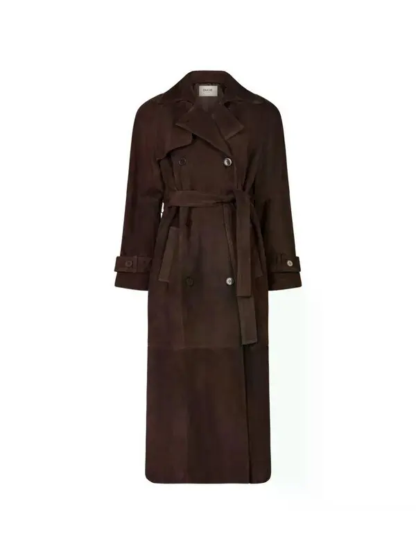 DUCIE Double-breasted Lamb Suede Trench Coat - Brown