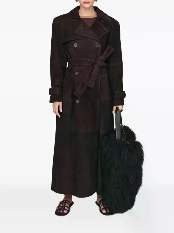 DUCIE Double-breasted Lamb Suede Trench Coat - Brown