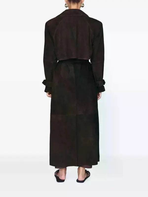 DUCIE Double-breasted Lamb Suede Trench Coat - Brown