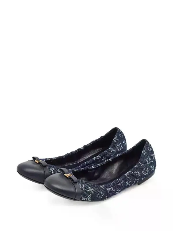 LOUIS VUITTON Navy Monogram Denim Ballet Flats With Leather Cap Toe