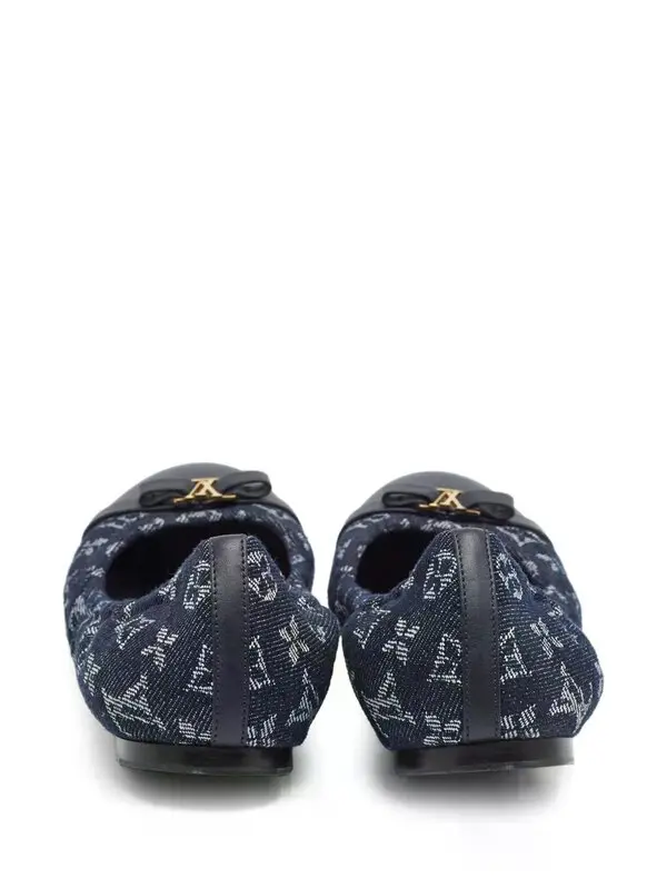 LOUIS VUITTON Navy Monogram Denim Ballet Flats With Leather Cap Toe