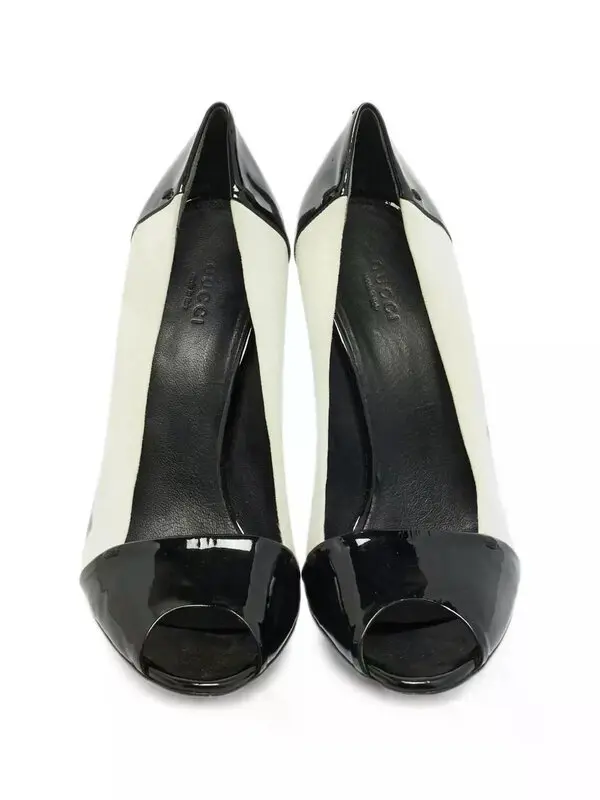 Gucci Patent Leather Peep Toe Stiletto Pumps