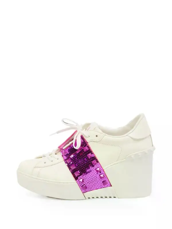 Valentino Garavani Rockstud Leather Sneakers With Sequin Embellishments