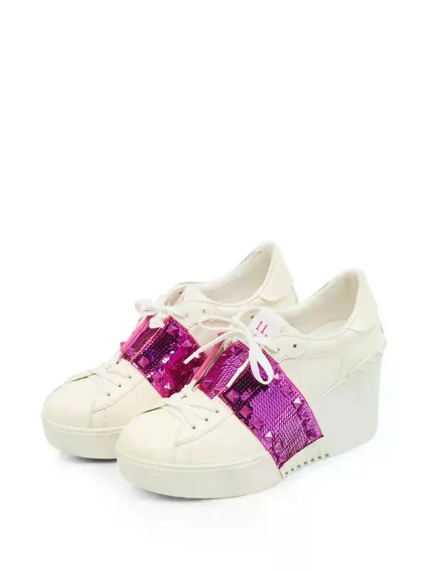 Valentino Garavani Rockstud Leather Sneakers With Sequin Embellishments