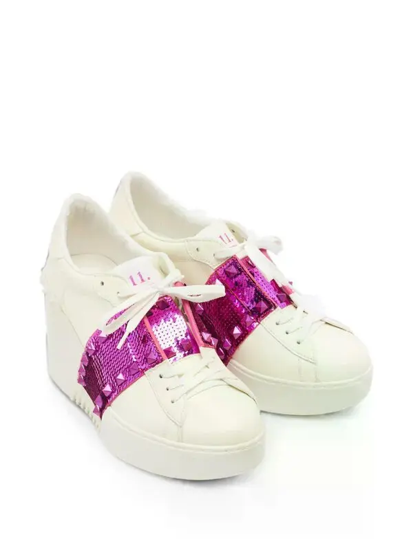 Valentino Garavani Rockstud Leather Sneakers With Sequin Embellishments