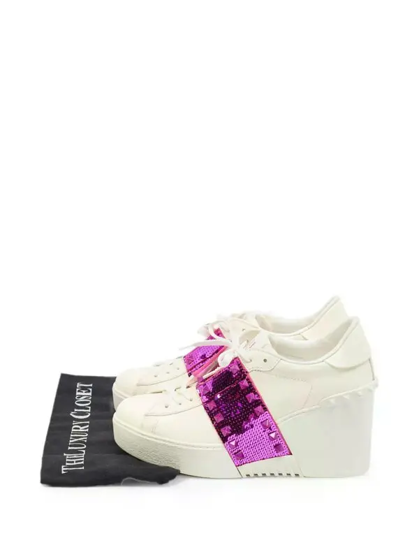 Valentino Garavani Rockstud Leather Sneakers With Sequin Embellishments