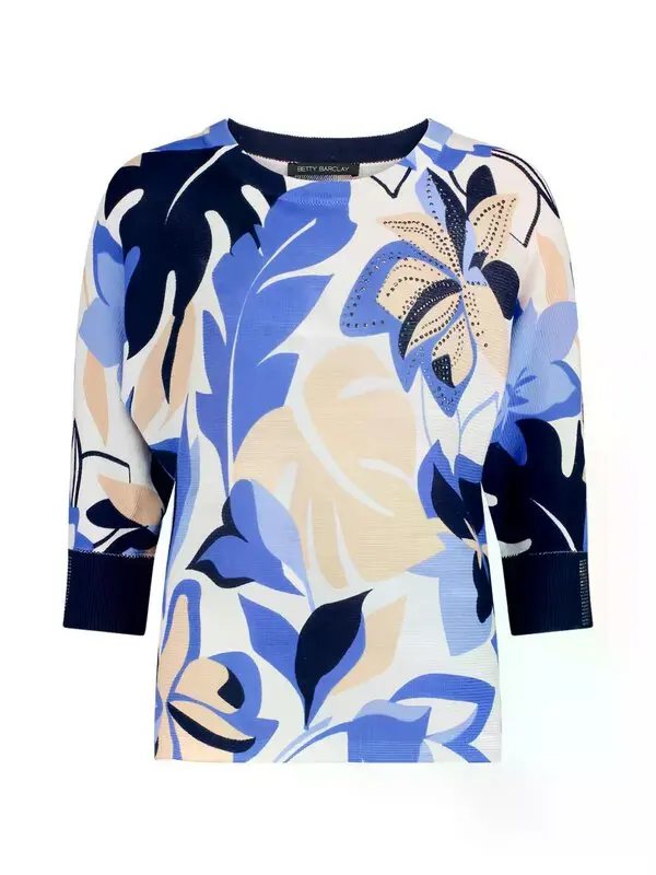 BETTY BARCLAY Floral Print Rhinestone Embellished Sweater - White